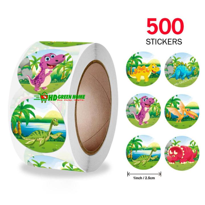 500 pcs x 2.5cm Round Dinosaur Cartoon Sticker Animal Seal Label ...