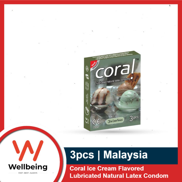 Coral Ice Cream Flavored Lubricated Natural Latex Condom- 3x1- 3 Pieces ...