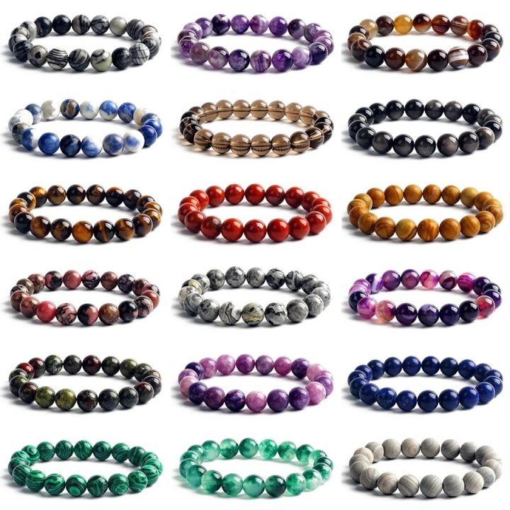10MM Natural Stone Beads Bracelet Men 8MM Reiki Tiger Eye Agates Quartz ...