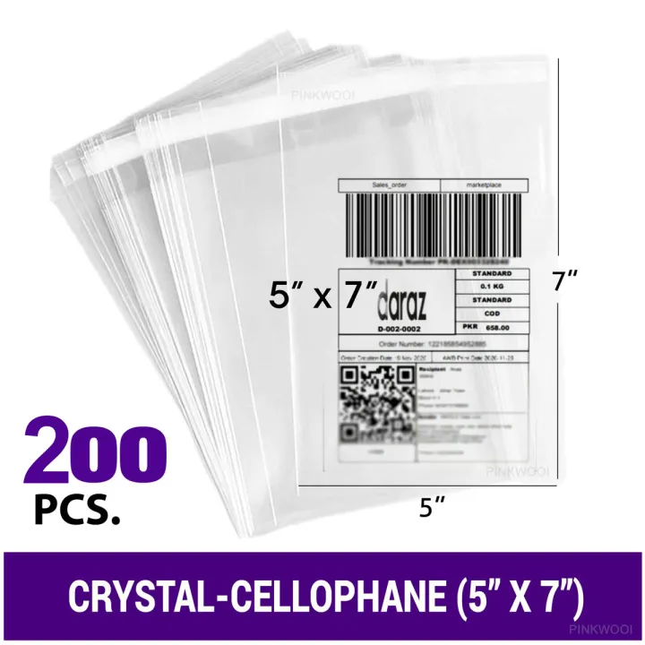 Crystal Cellophane (5" x 7" )200 Pcs Poly for Packaging Material Print ...