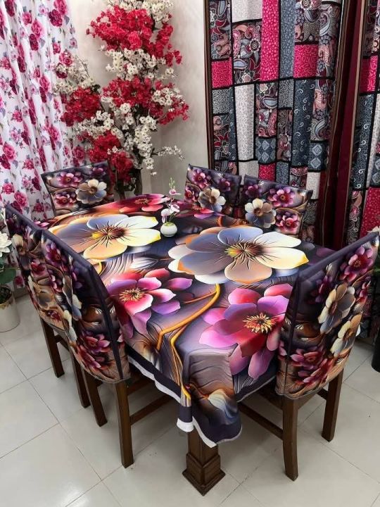 3D Print Dining Table cover With 6 pieces Chair Covers | Daraz.com.bd