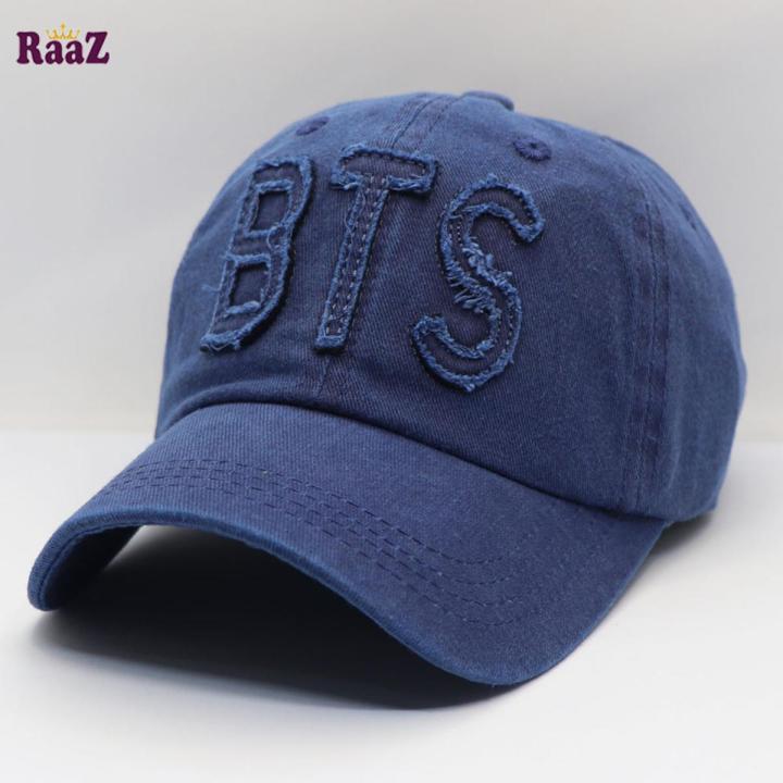 Raaz Blue BTS Clothing Embroidered Logo Garments Wash Curved Cap - Cap ...