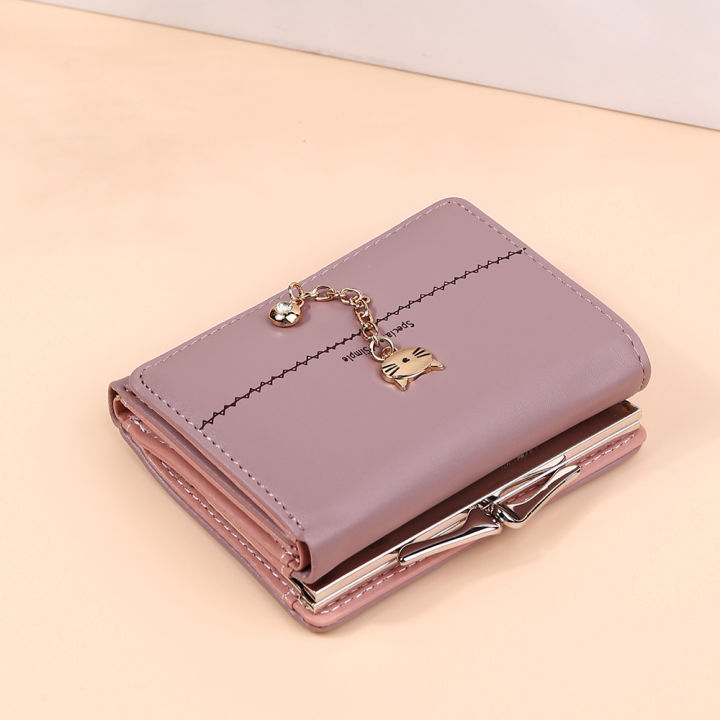 Cute Money Clip Fashion Women Short Section Cat Tri-fold Multi-card ...