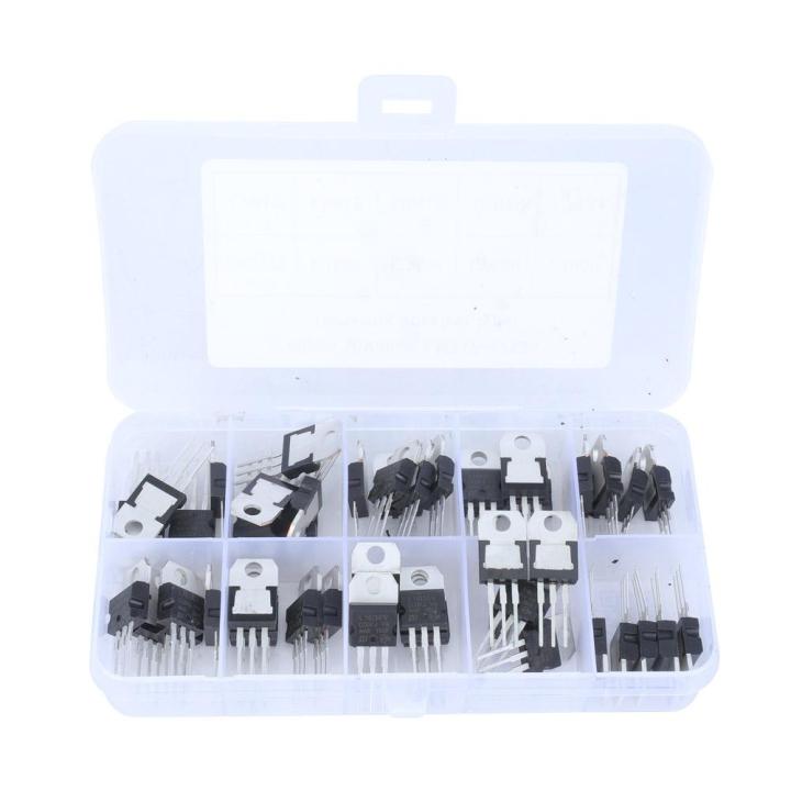 50pcs 10 Value Voltage Regulator Transistor Assortment Kit with 10 Grids Transparent Box | Daraz ...