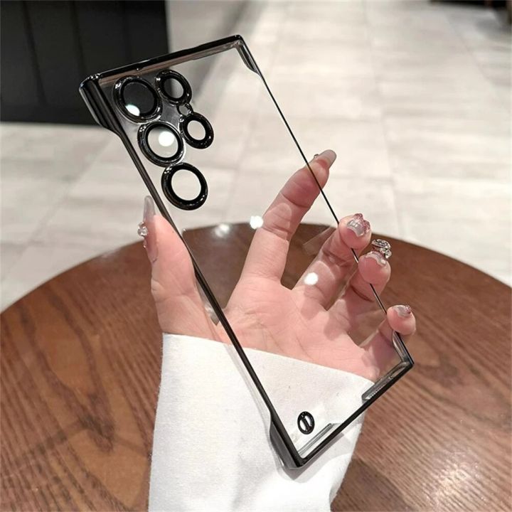 HODON Luxury Plating Slim Thin Frameless Transparent Phone Case For Samsung S25 S24 S23 S22 ...