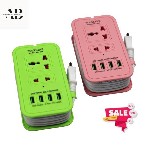 Universal Travel Multi charger 4 USB PORT with multiplug MAXLINE ML-604 ...