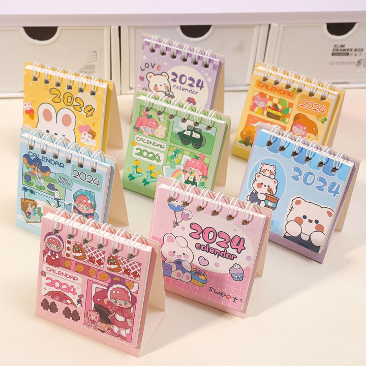 Desk Calendar Mini 2024 Cartoon Standing Flip Desktop Calendar Small ...