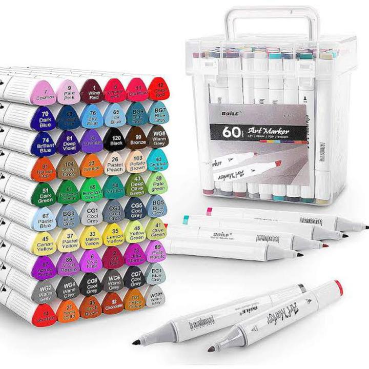 Baile 60 Colors Art Markers Set, Dual Tips Permanent Artist Coloring ...