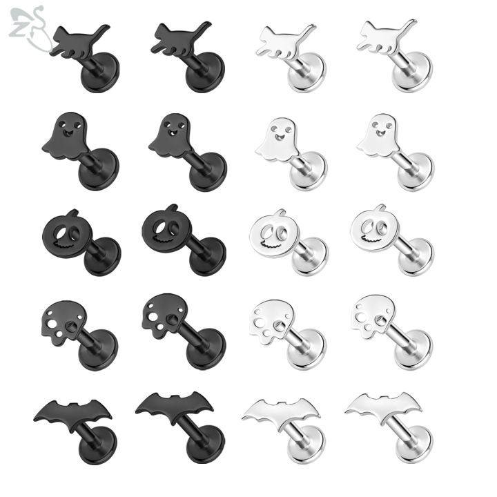 AOEDEJ 1 Piece 16G Stainless Steel Labret Lip Stud Punk Black Bat ...