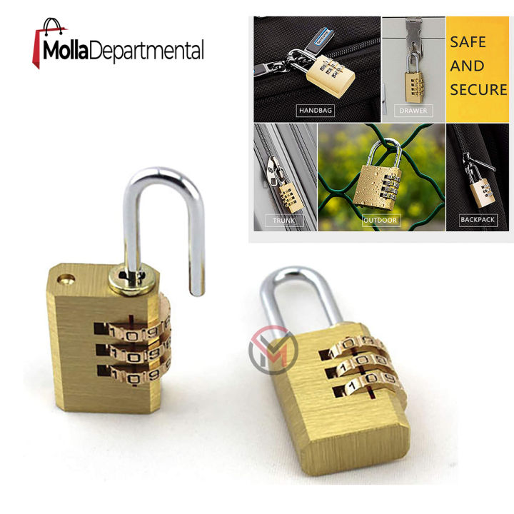 3-Digit Resettable Brass Password Lock Combination Padlock 72x28mm ...