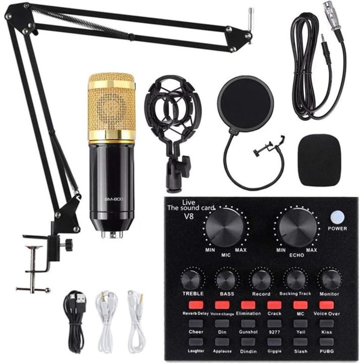 BM 800 Microphone Condenser Sound Record Microphone With V8 Sound Card ...
