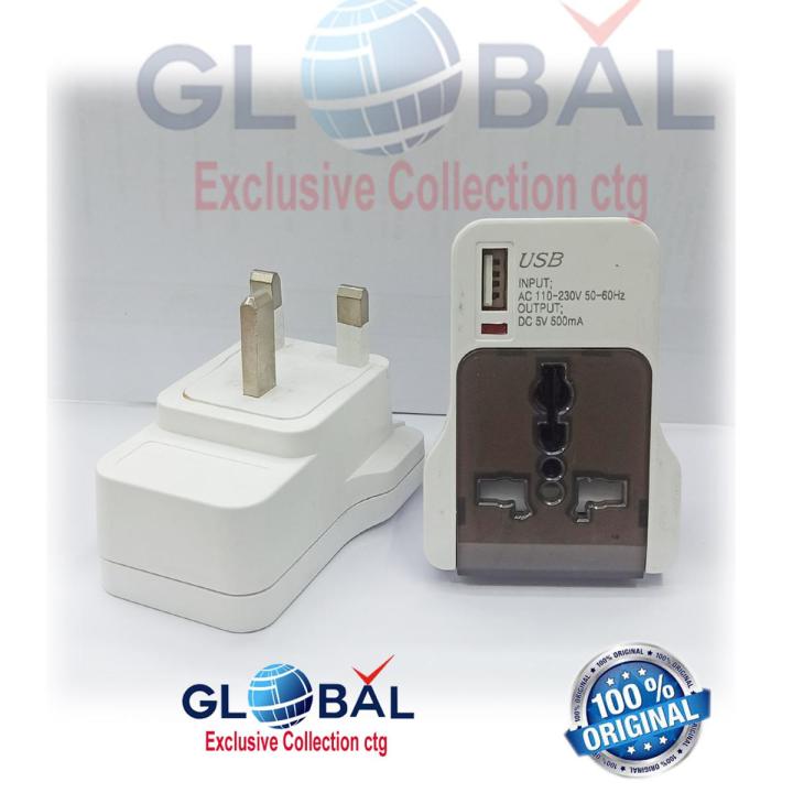 Universal International 3 Pin Plug Adaptor 1 Usb Ports World Travel Ac ...