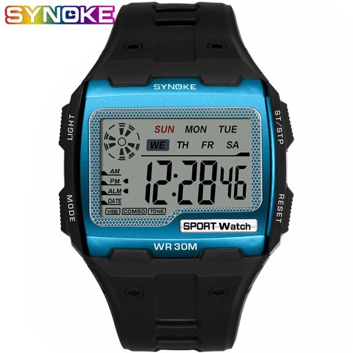 SYNOKE Men's Square Digital Watch Luminous Multifunctional Big Dial ...