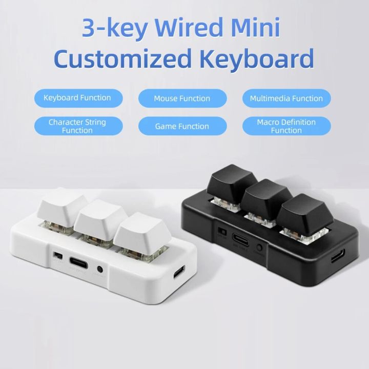 USB Wired 3Key Mini Keypad Copy Paste Shortcut Space Enter Macro Audio Custom Programmable Game ...