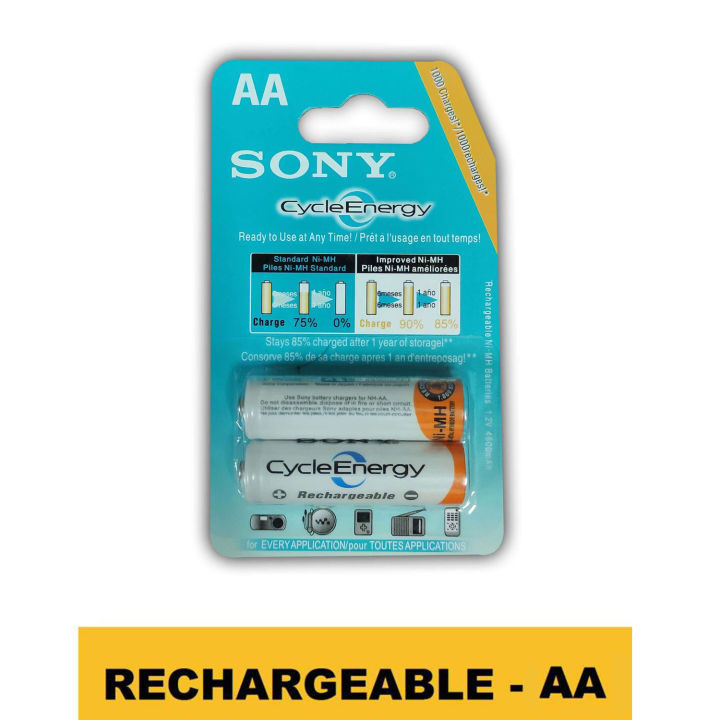 Imported AA Sony Rechargeable Pencil Batteries Cycle Energy 2 Pieces ...