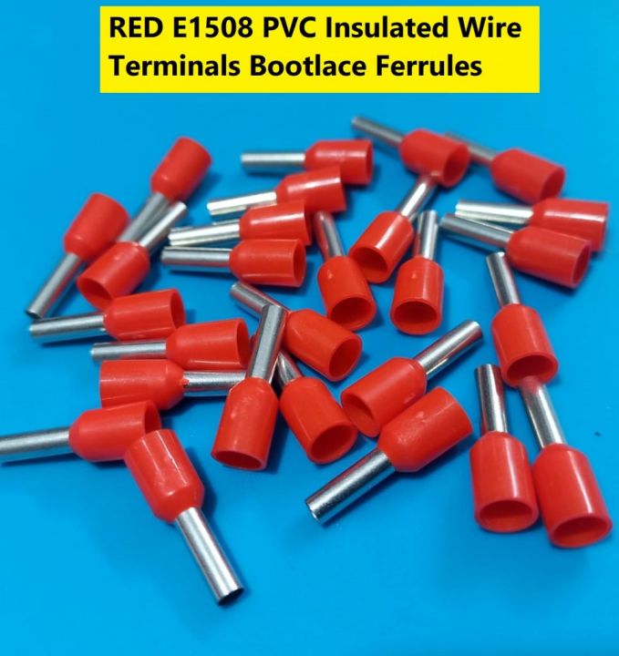50pcs RED E1508 PVC Insulated Wire Terminals Bootlace Ferrules For 1 ...