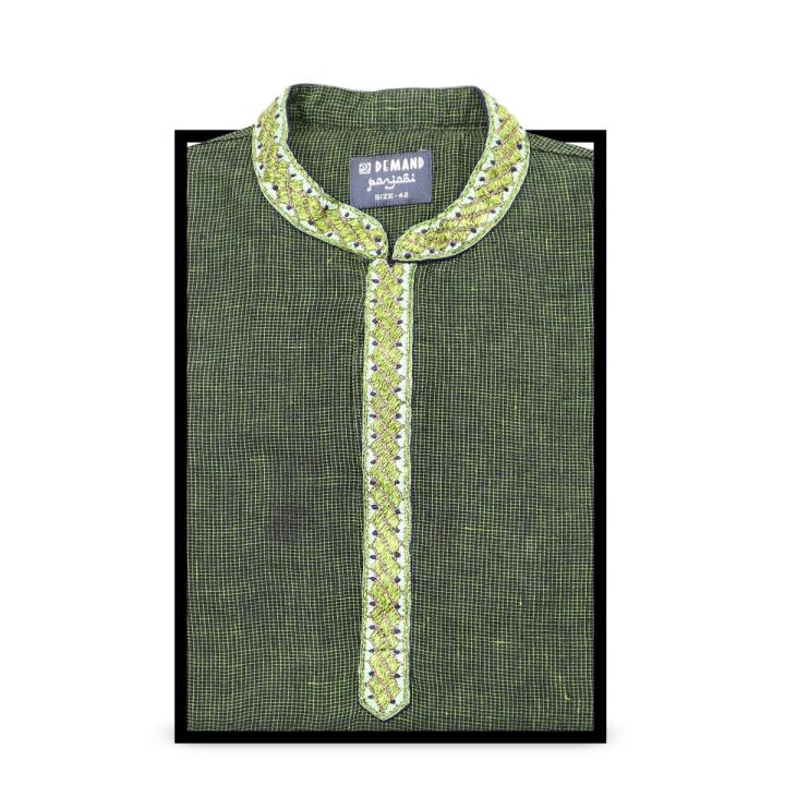 Demand Embroidered Olive Color Stylish Executive Panjabi | Daraz.com.bd