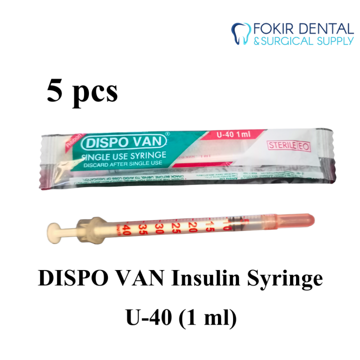 5 PCS Dispovan 1 ml Insulin Syringe U-40 Needle size 30G x 5/16” or (0. ...