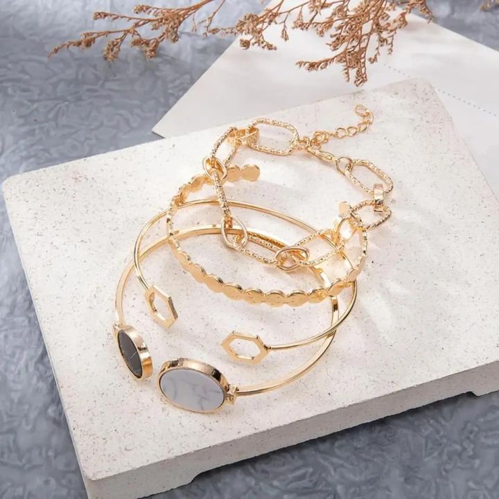 New 4 Pcs/Set Cute Metal and Marble Jewelry Pearl Golden colour ...