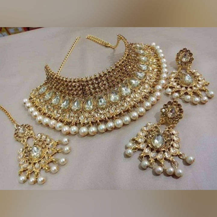 Jewellery Set 3 Part-Necklace, Earrings & Tikli | Daraz.com.bd