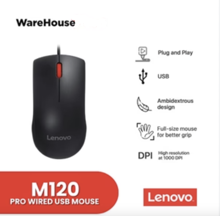LENOVO M120 Pro USB Optical Wired Mouse 1000 DPI Home Office Gaming ...