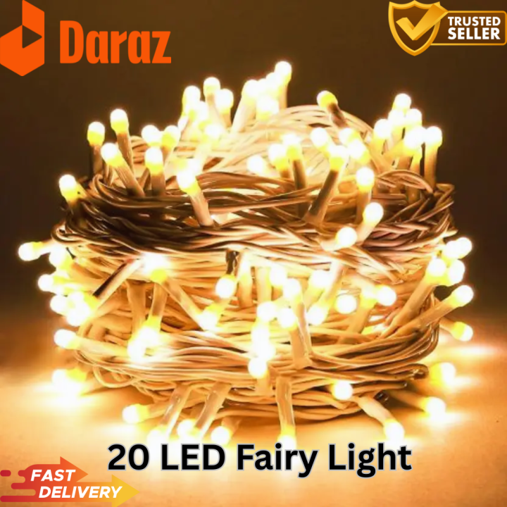 Golden 20 LED Fairy Lights 15ft – DC Powered Warm String Light for Home ...
