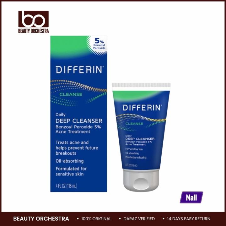 Differin Acne Face Wash with 5% Benzoyl Peroxide, Daily Deep Cleanser ...