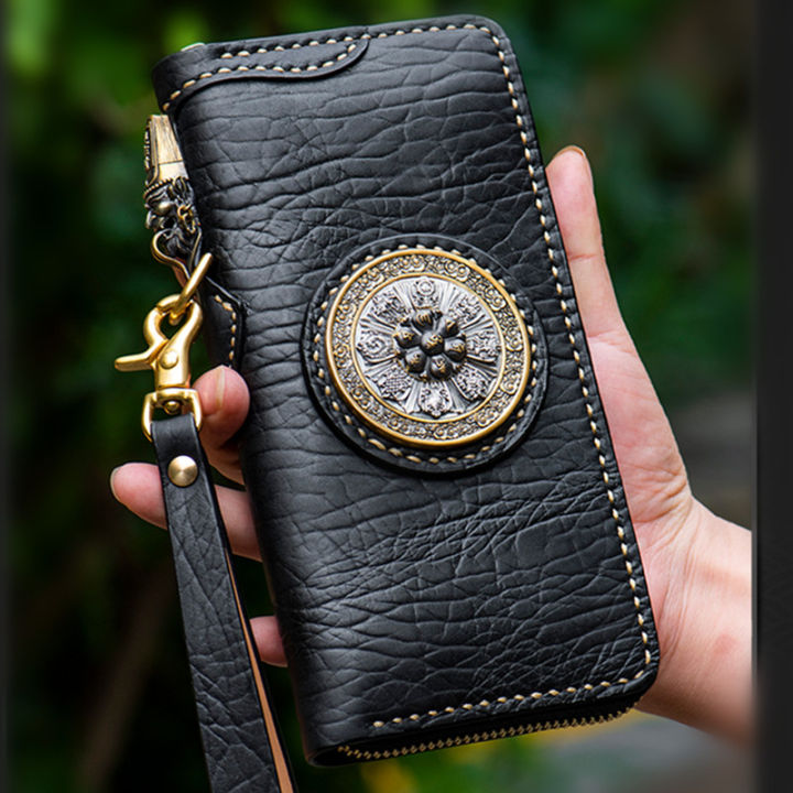 Hand-made Black Seal Skin Wallets Purses Women Men Disk Clutch Leather ...