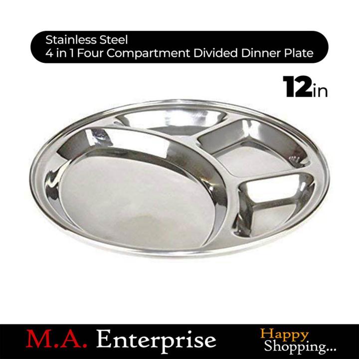 Stainless Steel 4 in 1 Four Compartment Divided Dinner Plate - 12 inch ...
