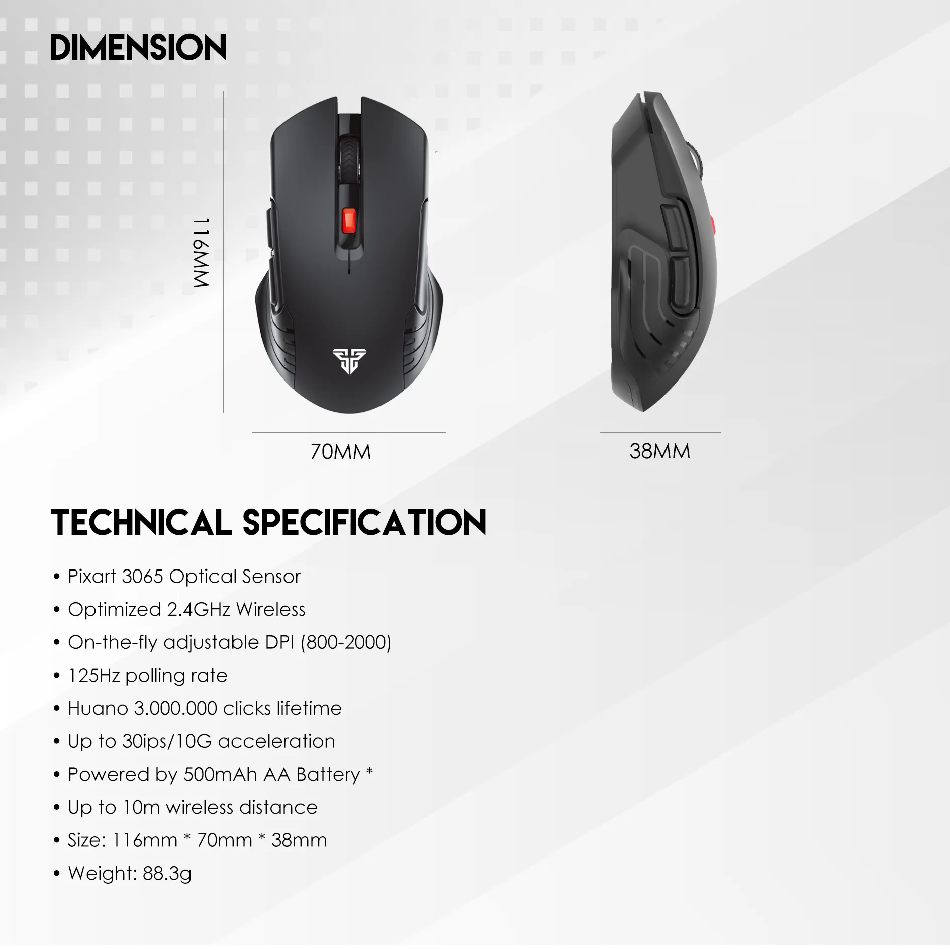 FANTECH RAIGOR III WG12 Stable 2.4Ghz Connection Wireless Mouse 2000 ...