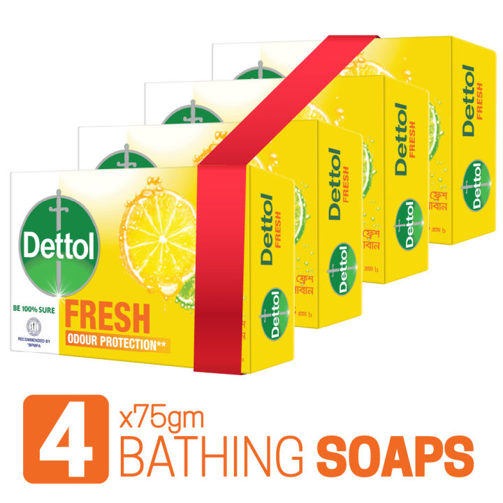 Dettol Soap Citrus Fresh Quad Pack (75gm X 4), Bathing Bar Soaps with ...