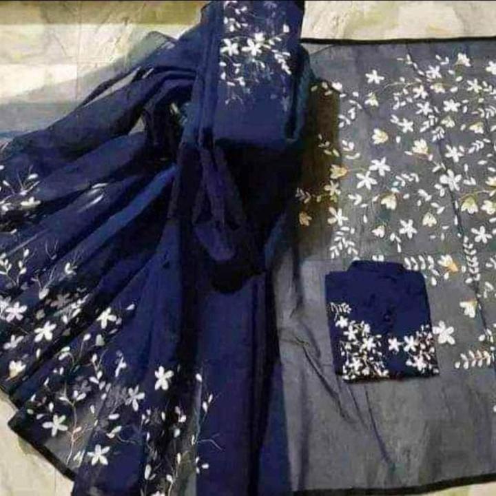 Hand print fashion Exclusive Half silk Shari | Daraz.com.bd