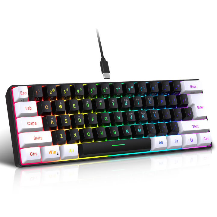 Wired 61 Key Film Keyboard White and Black Design mini Gaming Keyboard ...