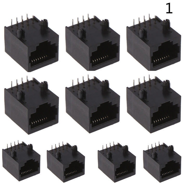 10PCS RJ45 Metal 8 Pin Female PCB Right Angle Board Jack Connector 8P8C ...