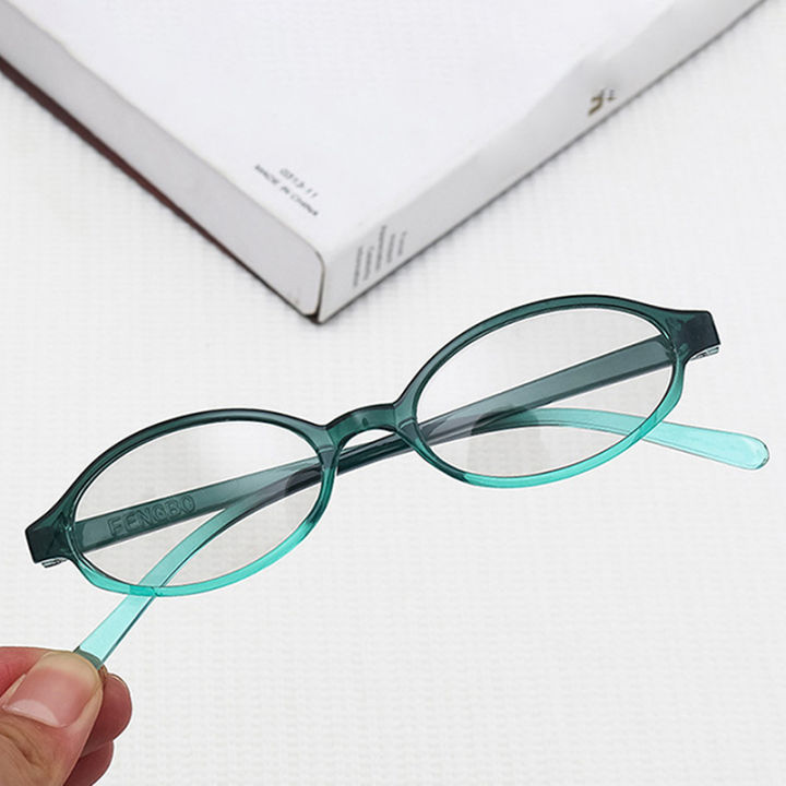 Women Oval Red Frame Glasses Gradient Green Frame Narrow Small Eyeglass ...