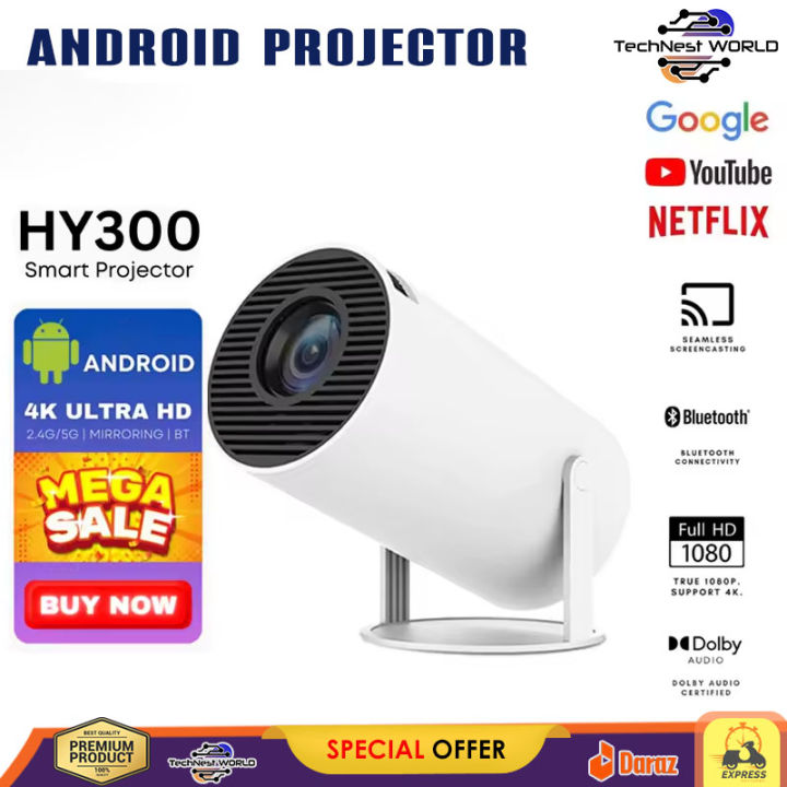 Android Smart Projector HY300 4K Home Theatre WiFi Bluetooth portable ...