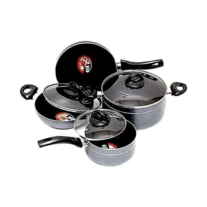 Non Stick Cookware Set - 7Pcs - Silver and Black | Daraz.com.bd