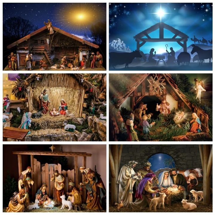 Nativity Scene Photography Backdrops Jesus Birth Star Stable Christian ...