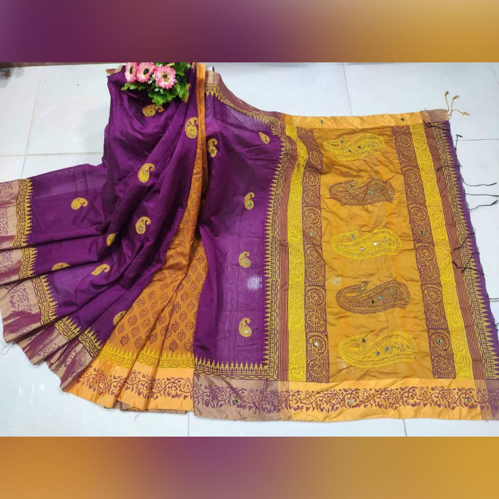 ধুপিয়ান শাড়ি ব্লক এবং এমব্রয়ডারি কাজ করা-dupi yana block &embordary ...