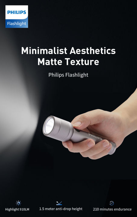 Philips Rechargeable Flashlight Torch LED USB Portable Torches, 4 Modes ...