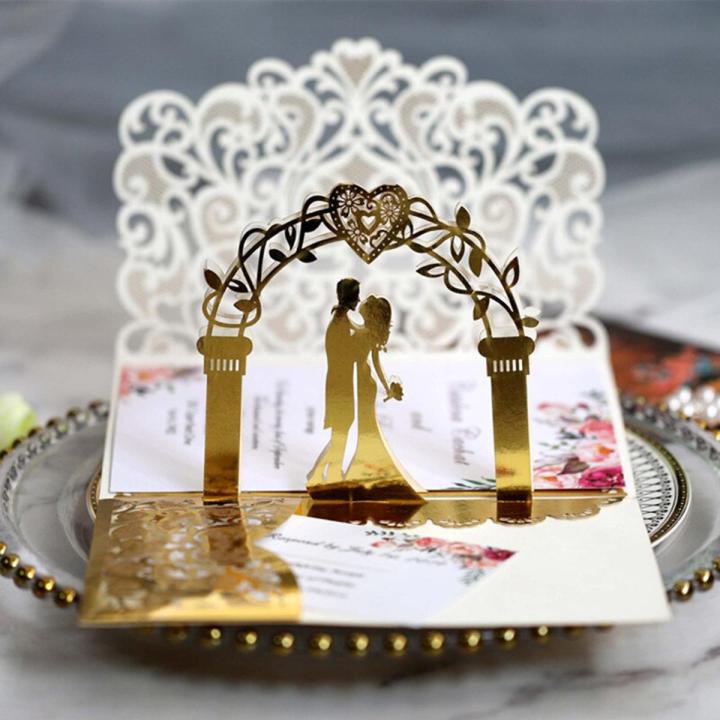 10/20Pcs White Gold Pearl Paper Laser Cut Wedding Invitations Card ...