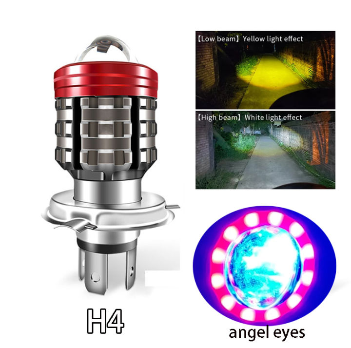 The new motorcycle LED headlight 4 mode comes with DRL flashing red and blue circle high and low ...