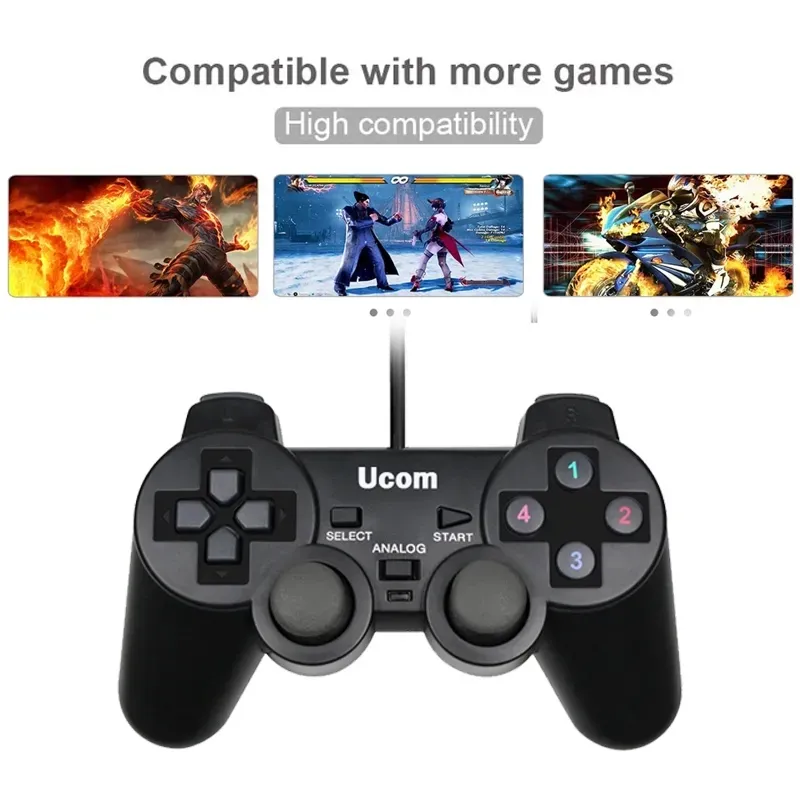 UCOM PC Dual Vibration Wired Game Controller Gaming Joypad Joystick USB ...