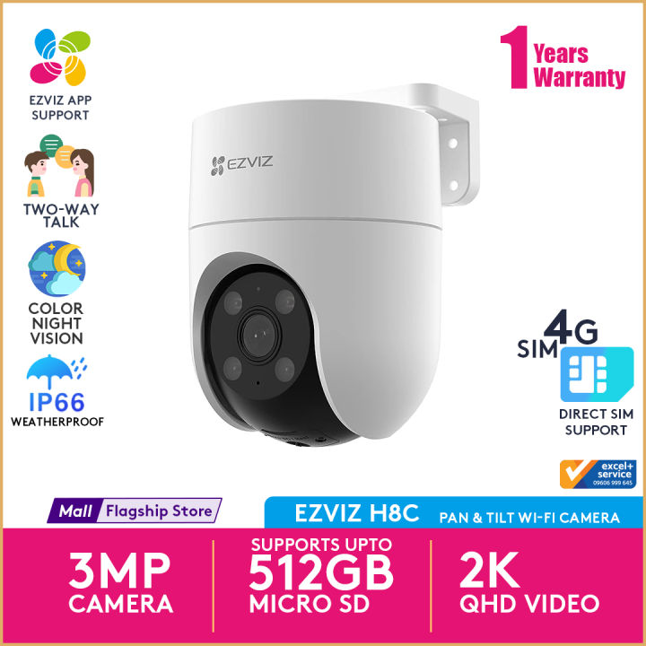 Ezviz H8c 4g Sim Based 2k Pan And Tilt Smart Outdoor Ip Security Camera Upto 512gb Sd Card Storage