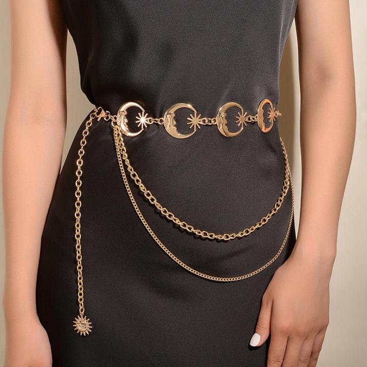 【Atoztide Store】Multilayer Gothic Sun Waist Chain Metal Belts For Dress ...