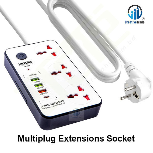 Maxline ML-804, 3 Socket & 4 USB With Charging Multiplug Power 3 Socket Multiplug | Daraz.com.bd