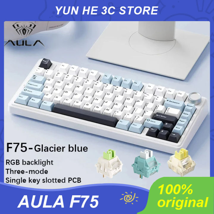 AULA F75 Mechanical Keyboard Wired/2.4G Wireless/Bluetooth RGB PBT 75% ...