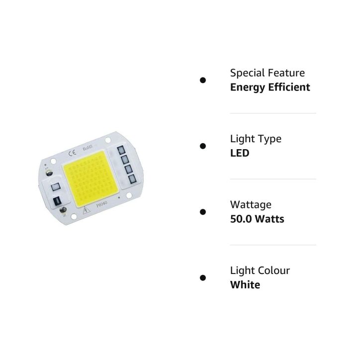 50 Watt Direct AC 220 Volt 50W Size 60 x 45 mm COB SMD LED Light Chip ...