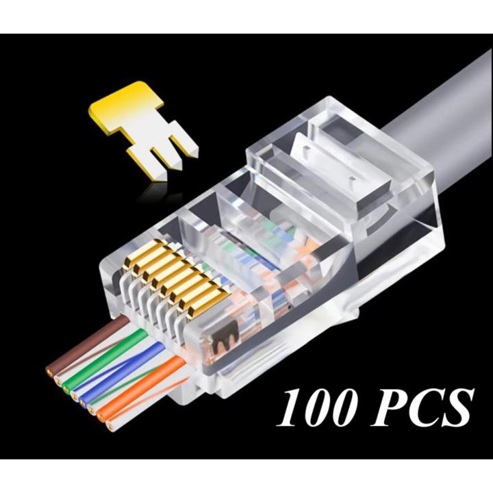 RJ45 Connector 100 PCS CAT5E CAT6 Plug RJ45 Connector Network Cable ...