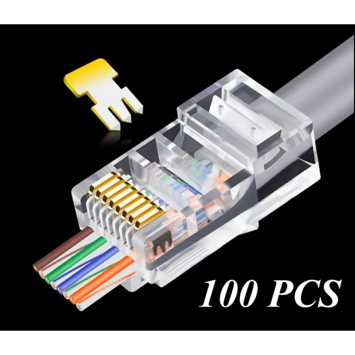 RJ45 Connector 100 PCS CAT5E CAT6 Plug RJ45 Connector Network Cable ...